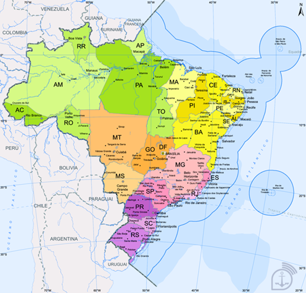 Novo mapa do Brasil é expandido com 5,7 milhões de km² de área marítima ...